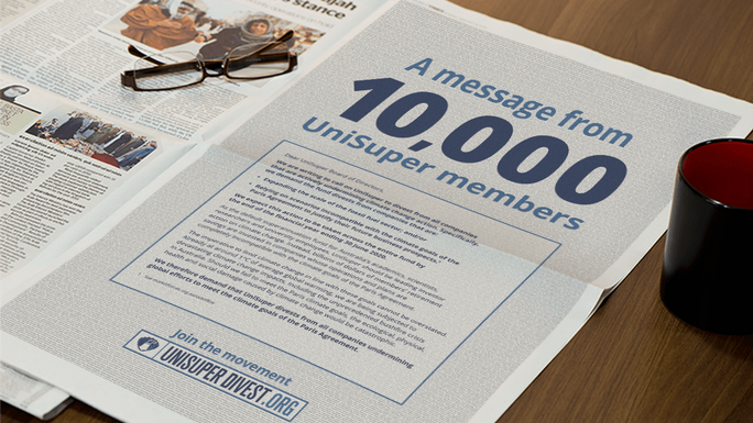 Fund this newspaper ad to get UniSuper to dump coal, oil and gas ...